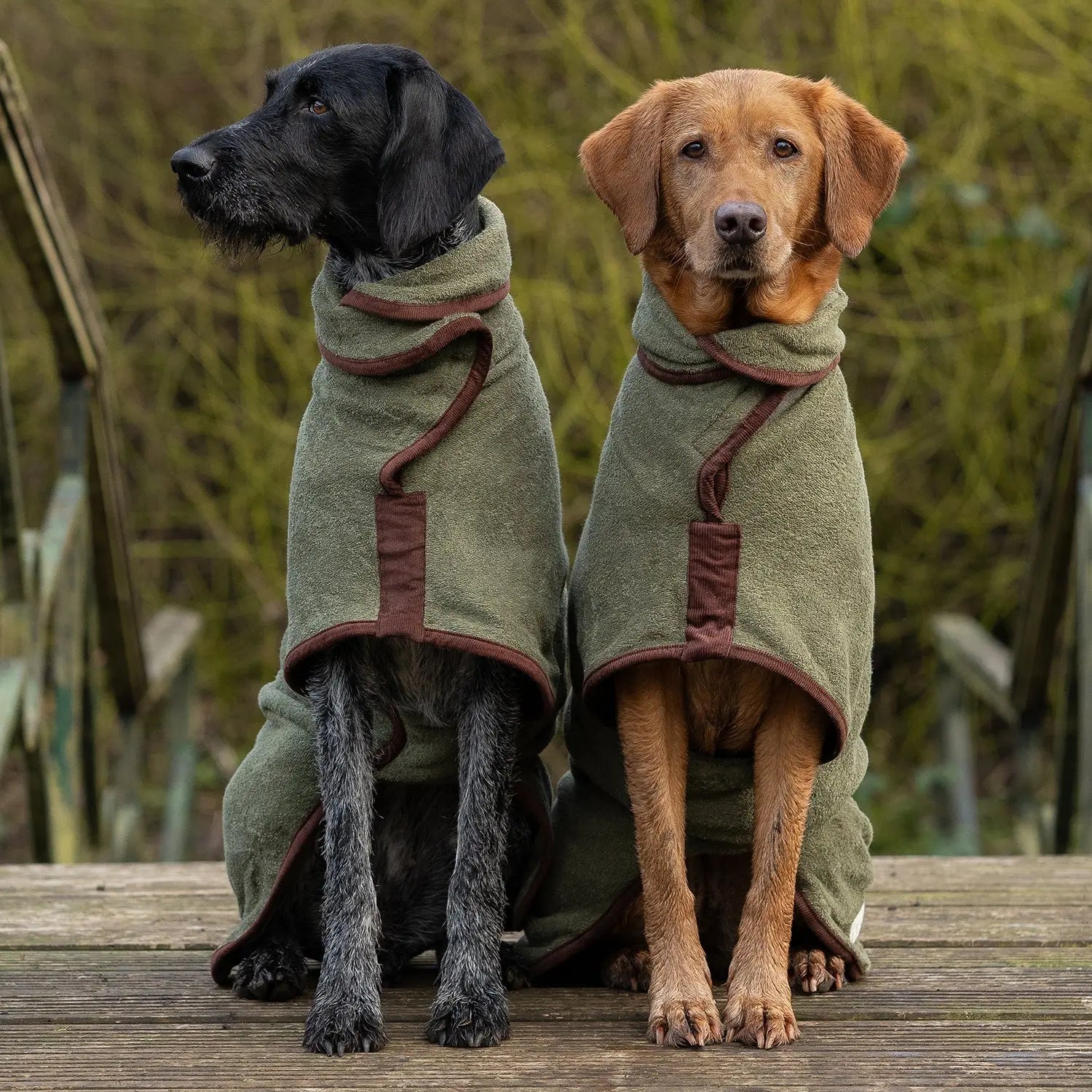 Country Dog Drying Coats with Leather Trim | Ruff & Tumble